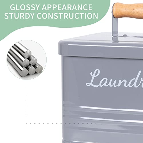 Candco Laundry Dryer Sheets Holder with Lid, Farmhouse Metal Laundry Room Organization, Fabric Softener Dispenser for Laundry Room Decor, Space Saving and Storage (Grey)
