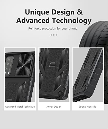 Case Designed for TCL Stylus 5G: Military-Grade Drop Proof Protection Rugged Protective Cell Phone Cover with Built in Kickstand & Slide - Shockproof TPU Matte Textured Bumper Armor Design - Black