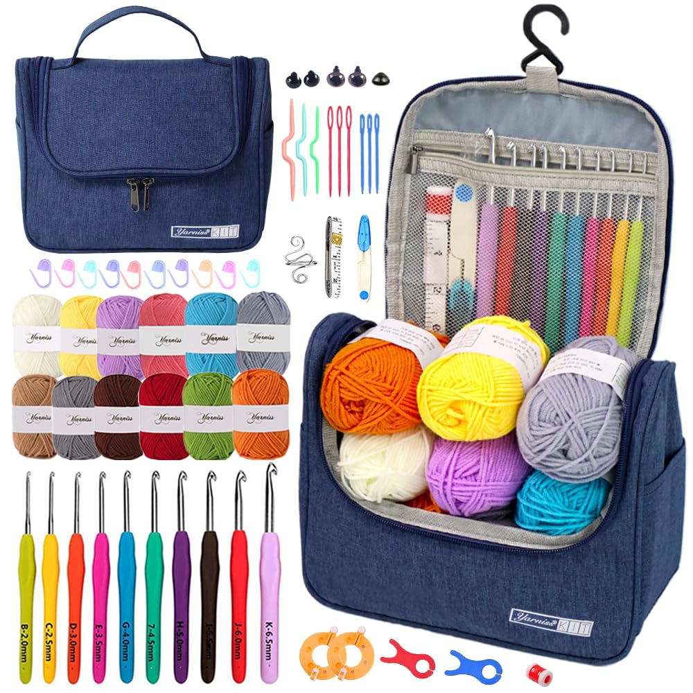 Yarniss Crochet Kits for Beginners, All in One Crochet Kits with 840 Yards Crochet Yarn, 10 Size Ergonomic Crochet Hooks 2.0mm~6.5mm