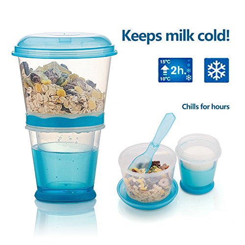 Cereal On the Go Cups Breakfast Drink Cups Portable Yogurt and Cereal To-Go Container Cup (Blue)