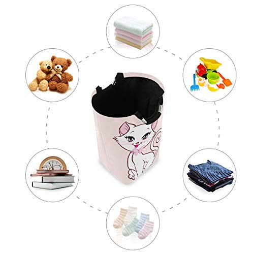 Kaariok Pink Cute Cat Kitten Animal Laundry Hamper with Handles Waterproof Collapsible Storage Basket Large Dirty Clothes Bin for Laundry Room, 22.7 Inches