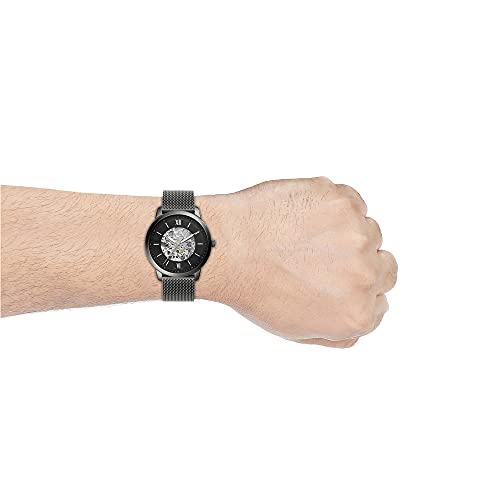 Fossil Men's Neutra Automatic Stainless Steel Mesh Three-Hand Skeleton Watch, Color: Smoke (Model: ME3185)