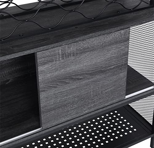 CEMKAR Industrial Bar Cabinet, Modern High Display Wine Storage Rack, Wood and Metal Cabinets for Home Kitchen Storage, Restaurant Cafe Cafeteria Bar Cabinet (Black+Gray)