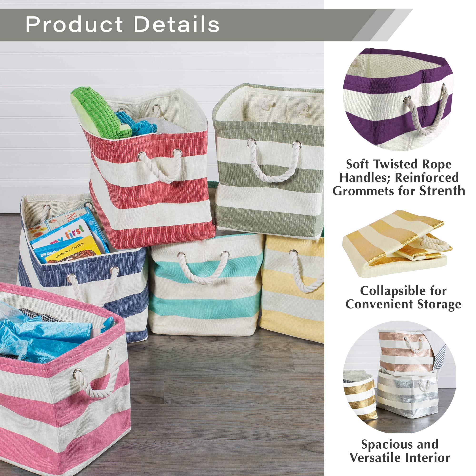DII Collapsible Laundry Hamper/Storage Basket, Stripe Woven Paper, Nautical Blue Stripe, Small