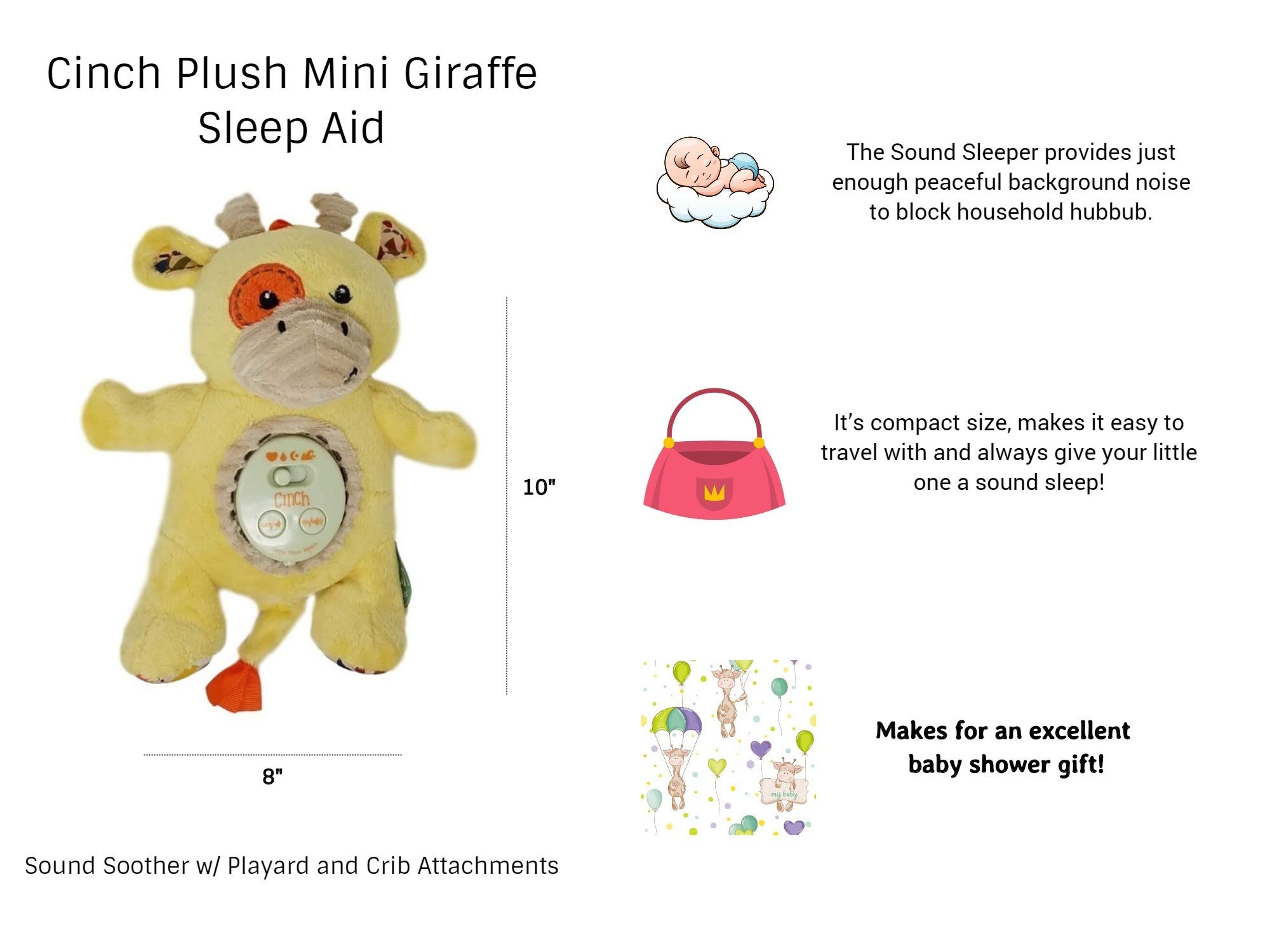 Cinch by dexbaby Plush Mini Giraffe - Sleep Aid Womb Sound Soother w/Playard and Crib Attachment
