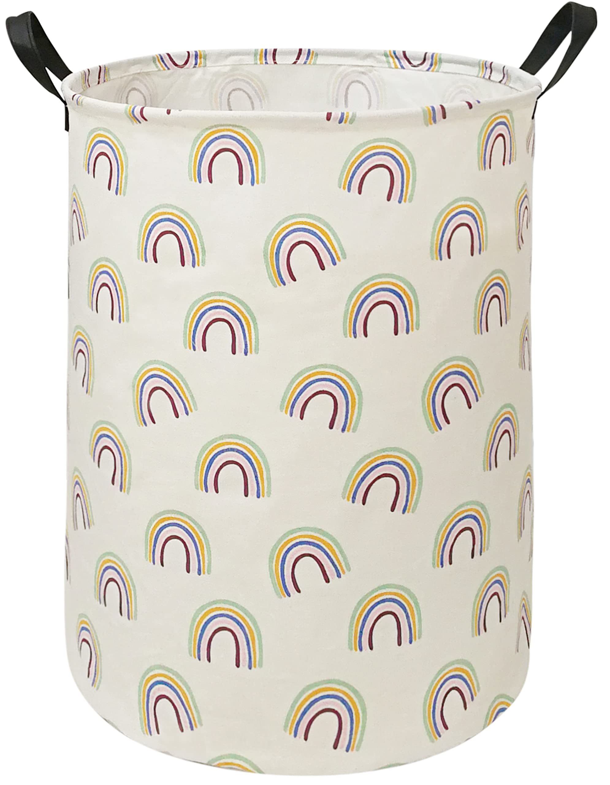 ACMUUNI Round Rainbow Kids Hampers for Laundry Clothes Laundry Basket Laundry Hamper with Handles,Storage Bin for Girls Toys Room, Bedroom Decor Home Nursery Gift Basket (candy color rainbow)
