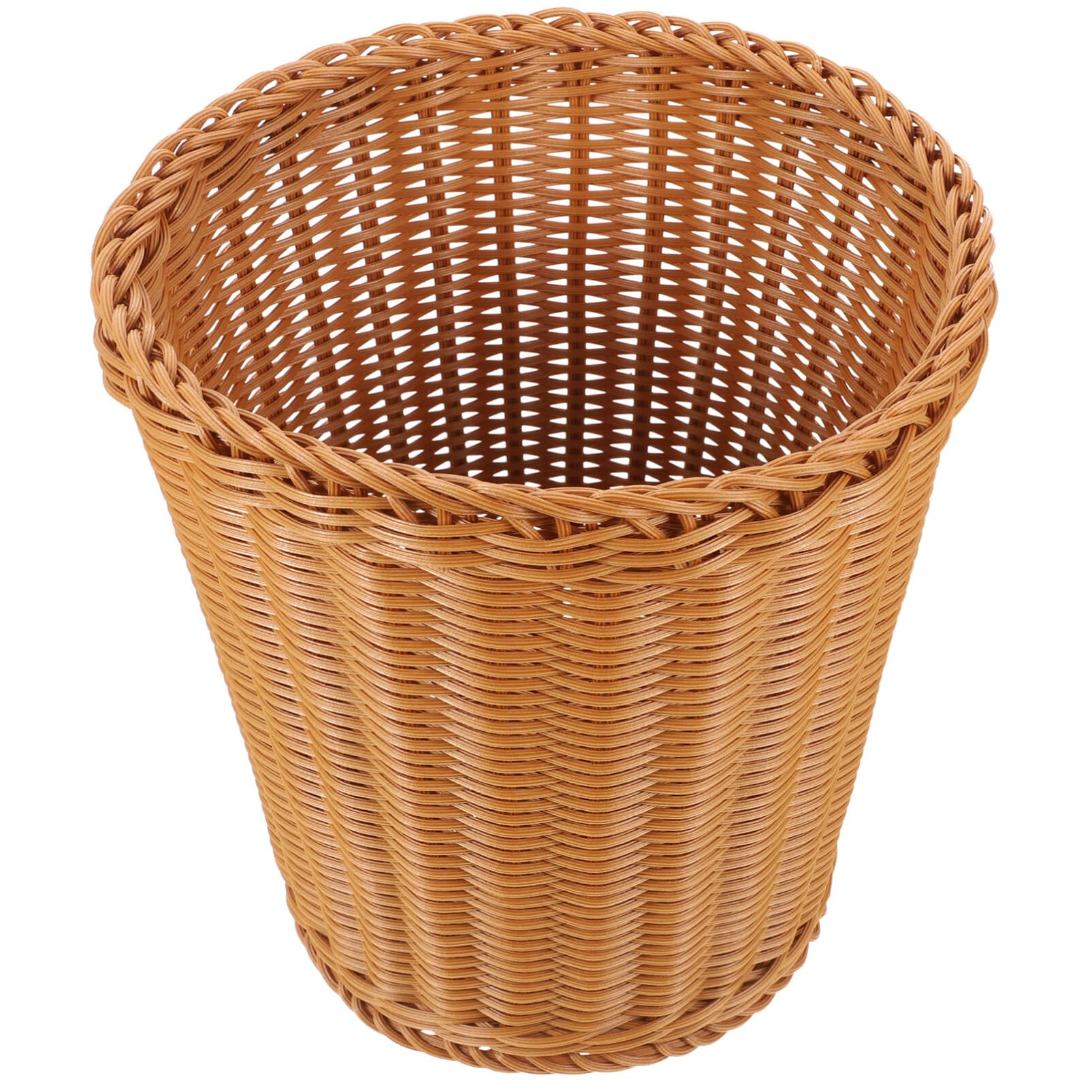 Amosfun Rattan Waste Basket Wicker Trash Can Waste Woven Basket Boho Woven Trash Can Wastepaper Bin Woven Storage Basket Garbage Container for Bathrooms Kitchen