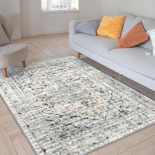 Area Rug 4x6 - Machine Washable Rug for Living Room, Non Slip Rug for Bedroom Dining Room Office Carpet
