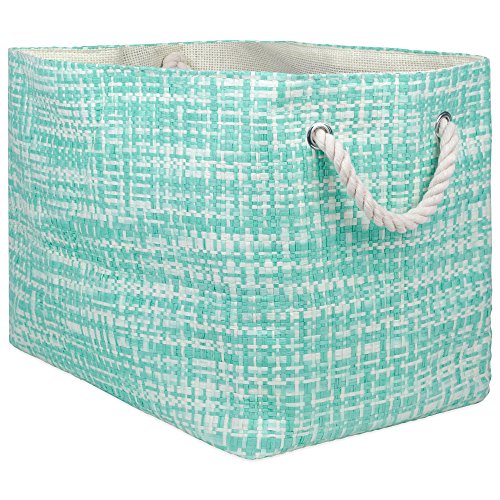 DII Woven Paper Storage Bin, Tweed, Aqua, Medium