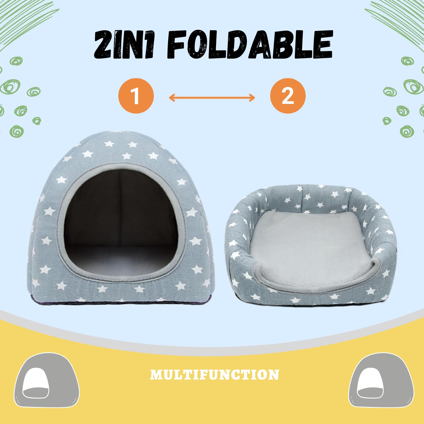 TiereCare 2 Pack Guinea Pig Hideout Bed Washable Guinea Pig Cage Accessories Cozy House Habitat Hide-Out for Chinchilla Hedgehog Small Animal Supplies