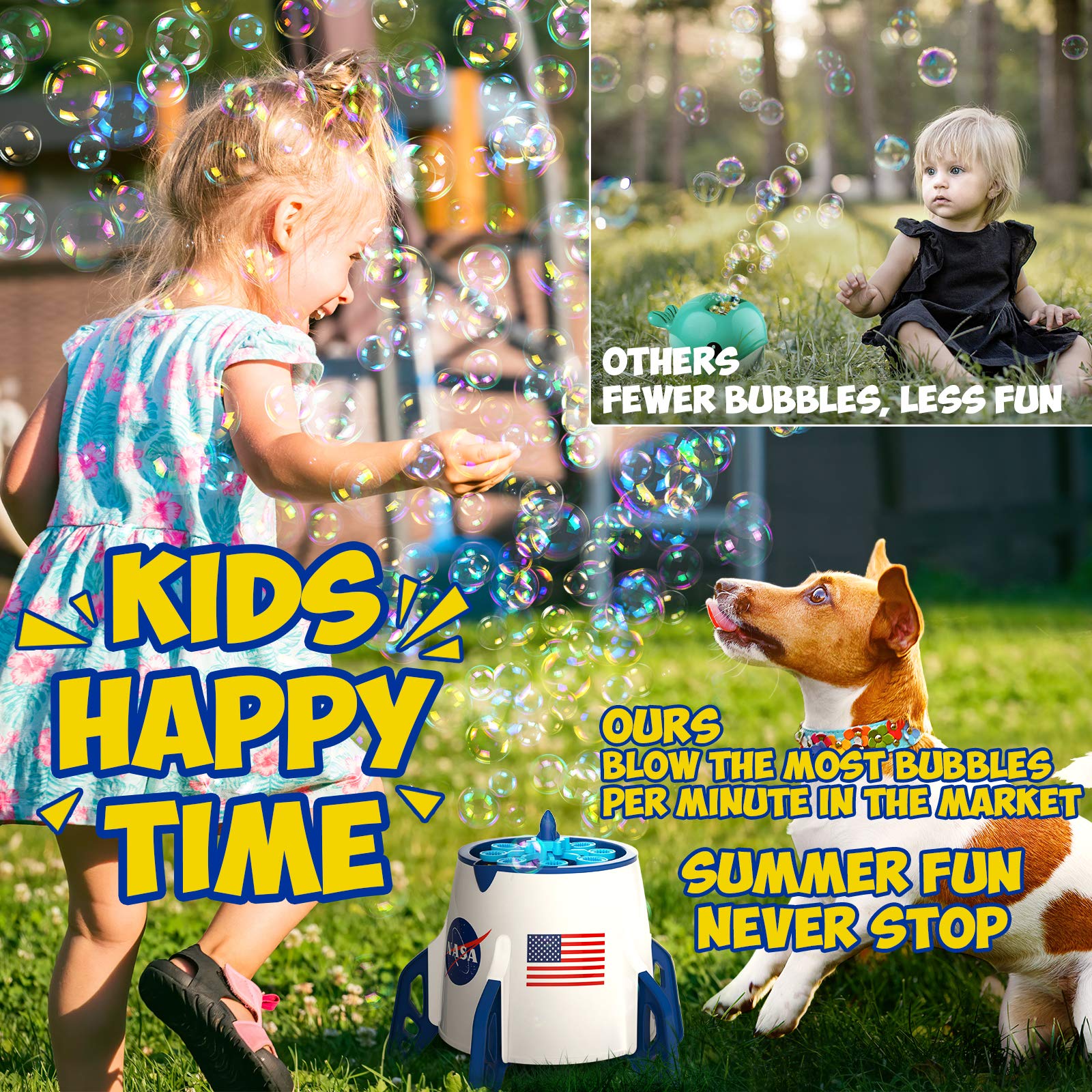 Bubble Machine, Space Rocket Bubble Machine for Toddlers, Kids, 3000+ Bubbles/min Electric Automatic Bubble Maker Blower Outdoor Gifts Bubbles Toys for Age 3-8 Year Old Boys, Girls, Baby Bath, Parties