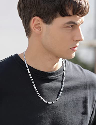 ASDULL 925 Sterling Silver 5mm Figaro Link Chain Necklace for Men Women Diamond-Cut Silver Link Chain 16 Inches