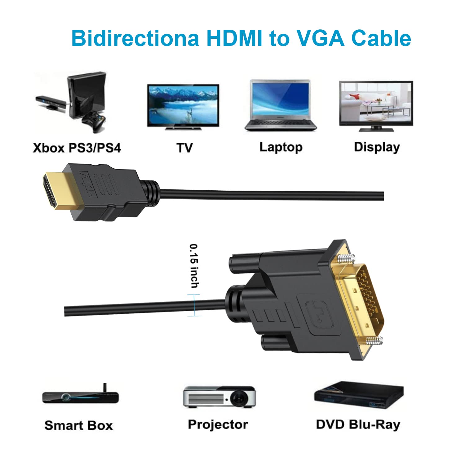 HDMI to DVI Cable 5-Pack, 6.6 Ft Bidirectional DVI-D to HDMI Male to Male High Speed Adapter Cable Support 1080P Full HD (5, Black)