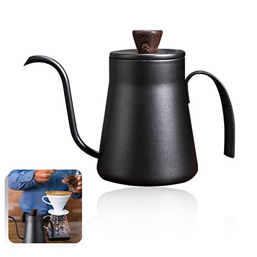 CA Mode 14oz Mini Gooseneck Spout Kettle Make Pour-Over Coffee Kettles Small Teapot Stainless Steel Black Long Narrow Hand Drip Tea Pot Hanging Ear with Anti-Scalding Cover