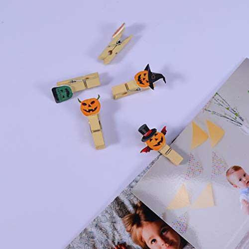 Cabilock 10Pcs Halloween Wooden Cartoon Clothespins Halloween Decorations Mini Pumpkin Head Clothespins Clips Crafts Decor for Party
