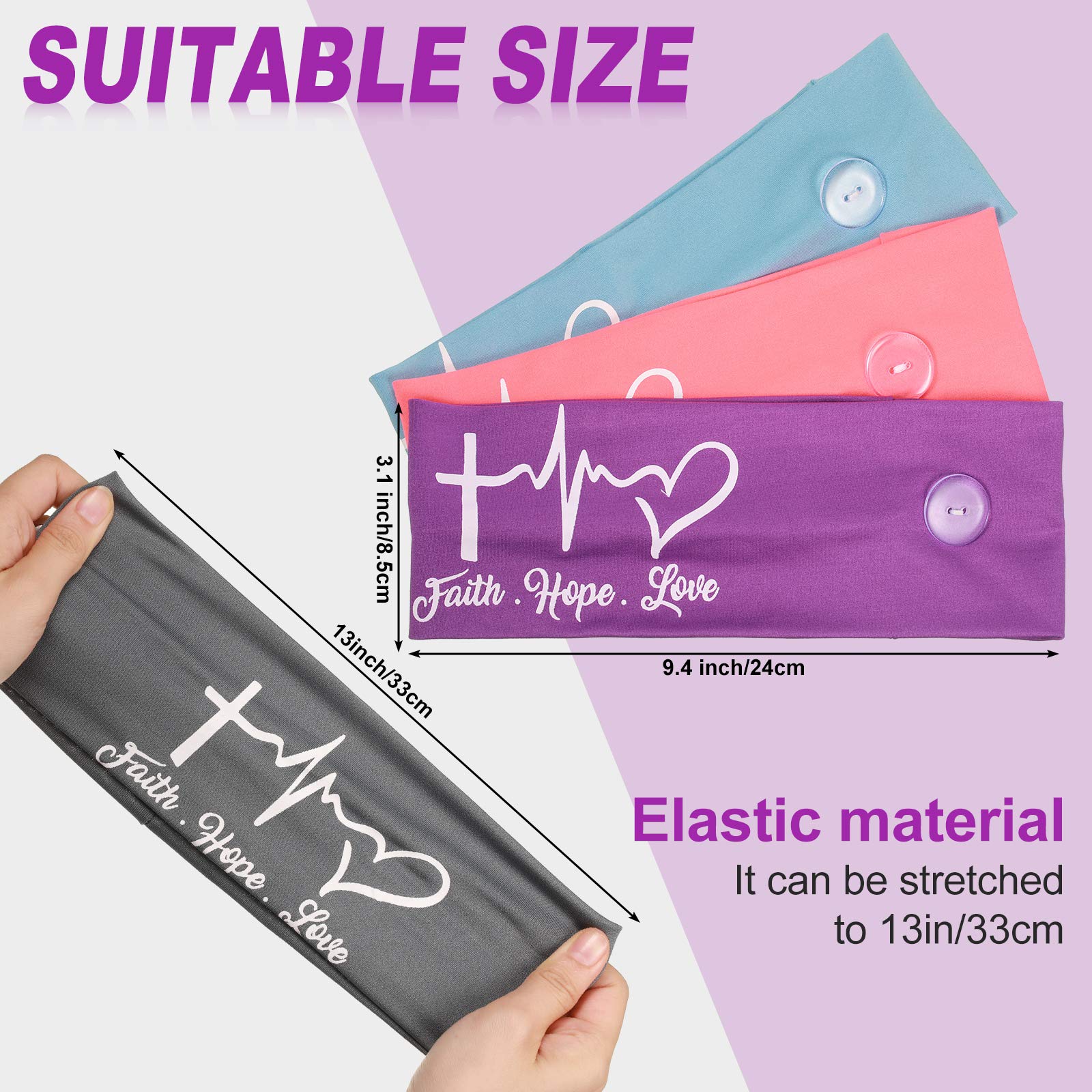 6 Pieces Headbands with Button for Mask, Wide Nurses Headbands Non Slip Elastic Ear Protection for Women Men Doctors Sweatband Headband