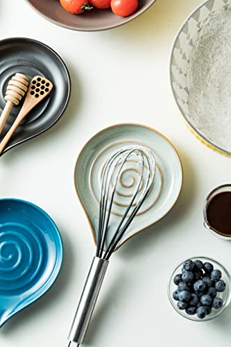 Ceramic Spoon Rest for Stove Top, Large Spoon Holder for Kitchen Counter Decor, 5" Cooking Spoon Rest Heat-Resistant, Gray