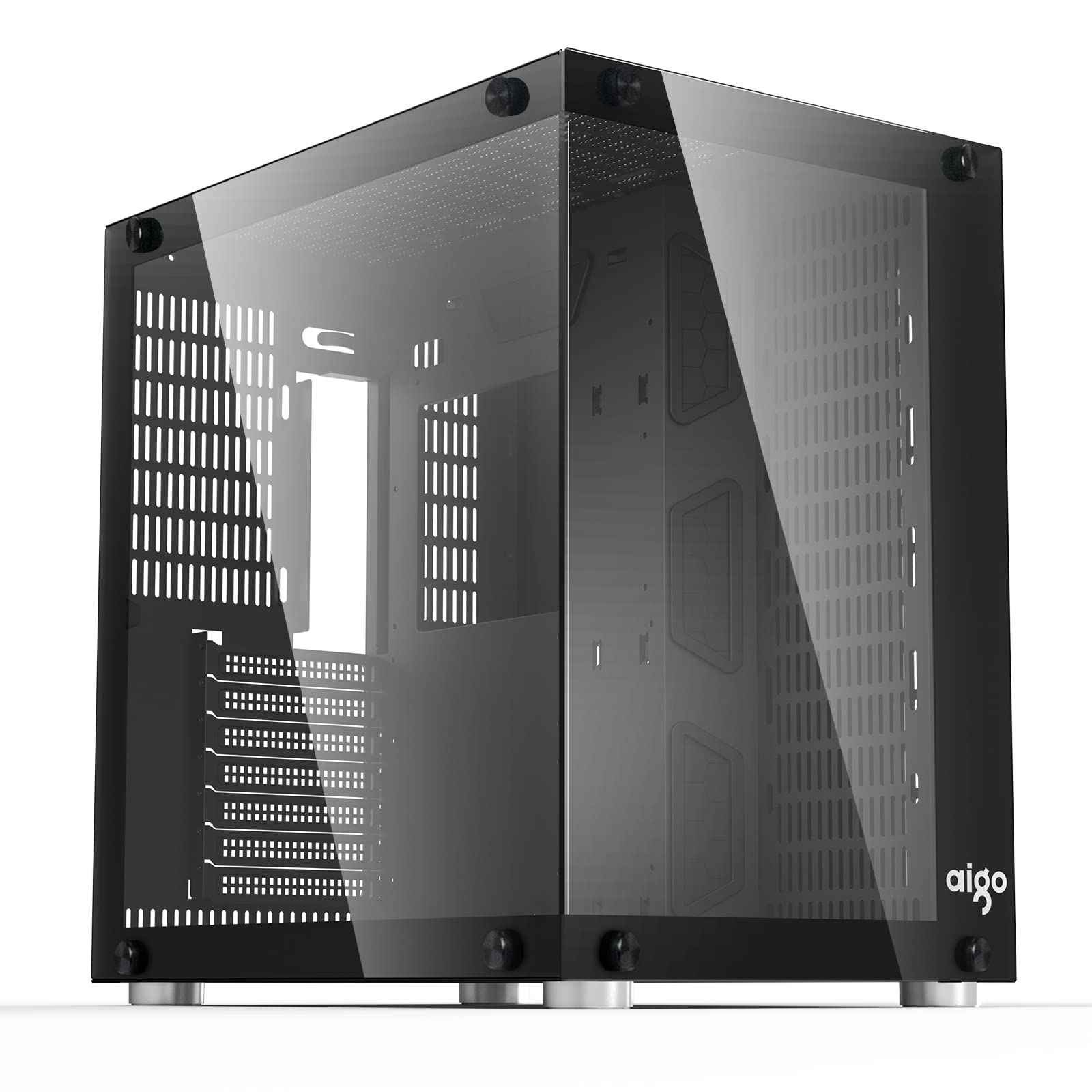 aigo AZ300 Computer Case mid Tower 3.0 USB Tempered Glass Panel ATX Micro-ATX Game Case Without Computer case Fans (Black)