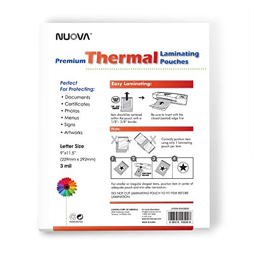 Nuova LP50H Thermal Laminating Pouches 9 x 11.5 Inches, Letter Size, 50-Sheets (3-mil)
