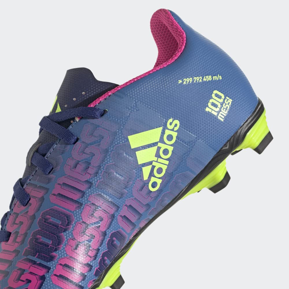 adidas X Speedflow Messi.4 Flexible Ground Cleats Soccer (Little Kid/Big Kid) Victory Blue/Shock Pink/Solar Yellow 4 Big Kid M