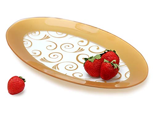 GAC Tempered Glass Oval Platter Serving Tray and Decorative Plate Unbreakable - Chip Resistant - Oven Proof - Microwave Safe - Dishwasher Safe - Stackable (gold)