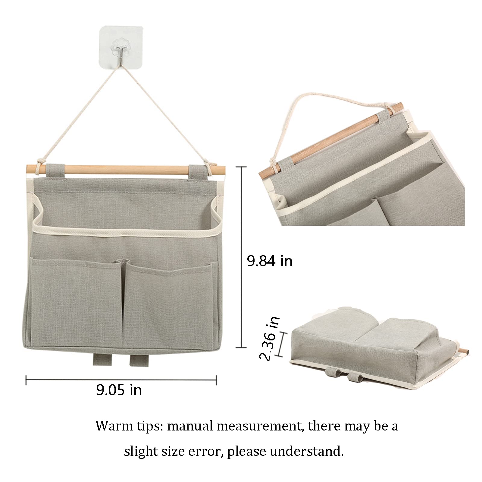 Someteth 2Pcs Wall Hanging Storage Caddy Bag,Over Door Hanging Storage Bags Wall Mount Hangable Organizer,File Magazine Waterproof Linen Cotton Fabric Living Room Bedroom Bathroom (Black)…