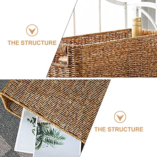 Cabilock Rattan Woven Basket Book Holder Basket Magazine Wicker Basket Woven Magazine Holder Magazine Rack Magazine Storage Organizer Rectangular Basket Bins Garbage Container Bin Utensil Tray