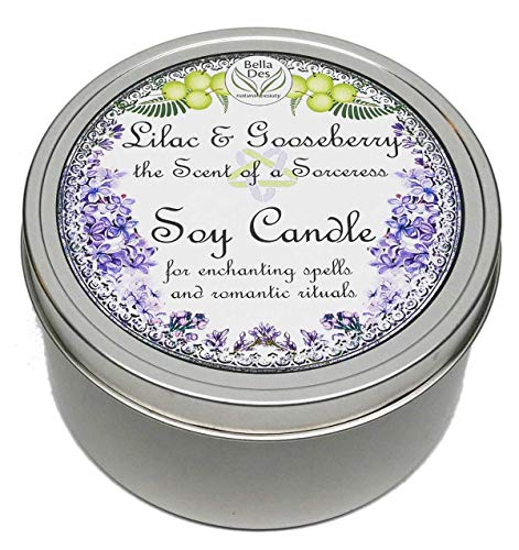 Lilac and Gooseberry Scented Large Soy Candle Tin | 14 ounces Hand Poured | Clean Burning Soy Wax | Yennefer Scent of a Sorceress by Bella Des Natural Beauty