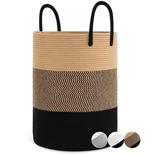 CHICVITA Woven Laundry Basket Large Dirty Clothes Hampers for Laundry Tall Wicker Jute Basket for Blankets, Toys in Living Room, Bathroom, Decorative Towel Storage Basket for Organizing, 58L, Black