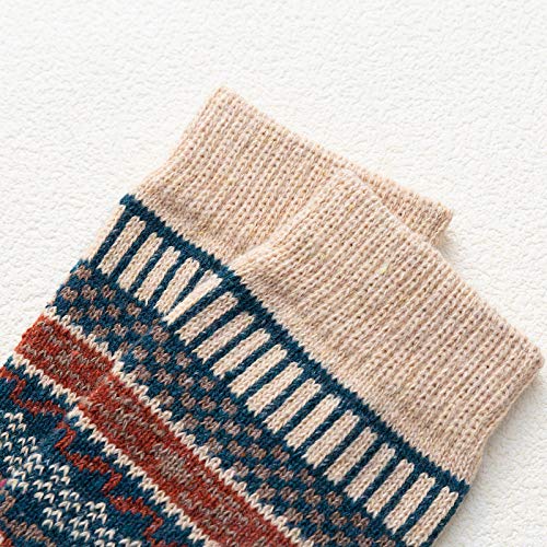 5 Socks Vintage Womens Winter Socks Pack Warm Knit Cold Wool Soft Socks Clothes (Black,Gray,White,Blue,Red-1, One Size)