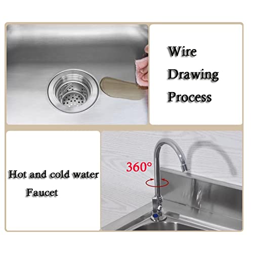 Freestanding Stainless Steel Commercial Sink,Outdoor Prep & Utility Wash Basin with Hot and Cold Water Faucet