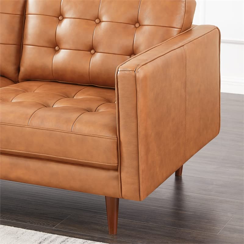 ASHCROFT Lucille Modern Living Room Top Leather Corner Sectional Couch in Cognac Tan