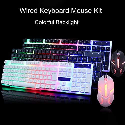 areclern Gaming Keyboard and Mouse 104 Keys Waterproof Ergonomic Keyboard with 3D Anti-Slip Roller RGB Backlight Wired Keyboard for Home Black