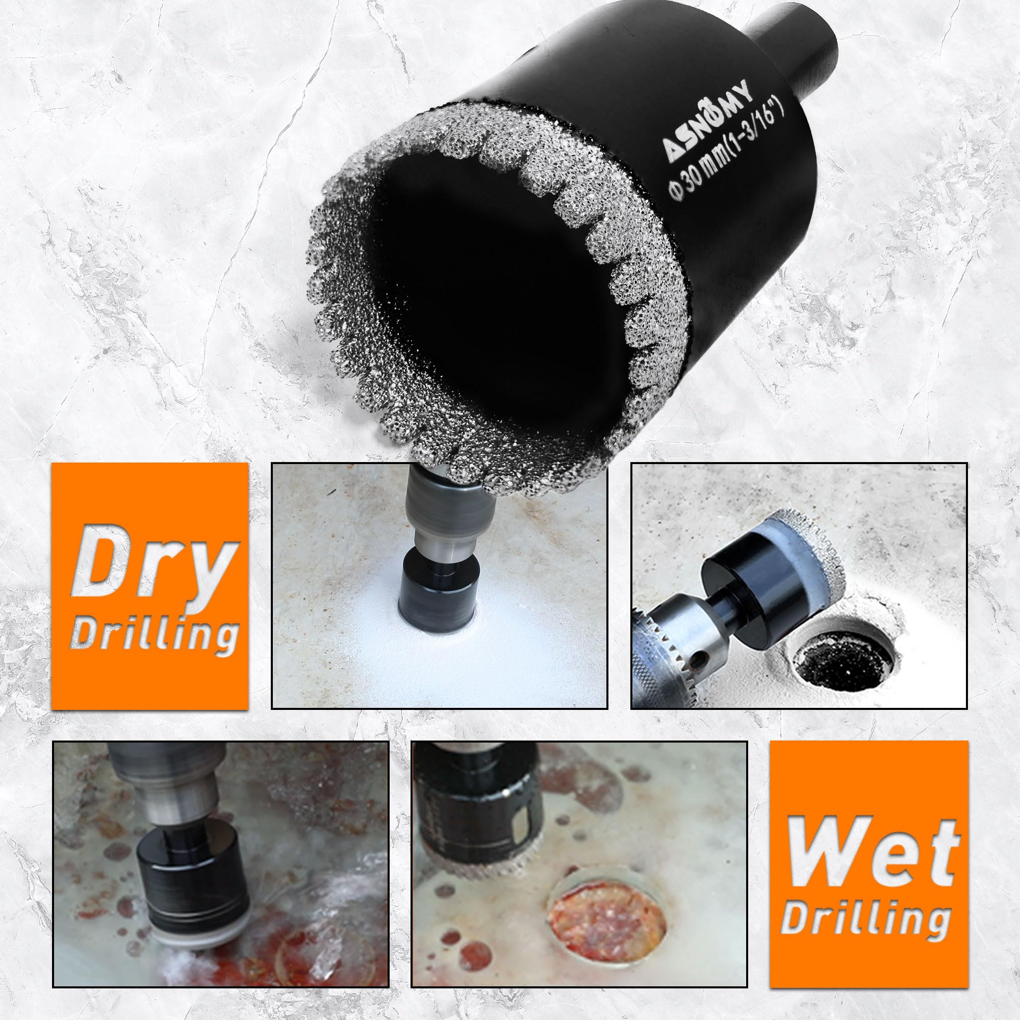 ASNOMY 10PCS Diamond Hole Saw Set, 1/4"-2"Inch Serrated Brazing Tile Hole Saw Diamond Core Drill Bits Set with EVA Mold Hole Saw Guide Jig for Porcelain Tile Glass Ceramic Stone Granite Marble