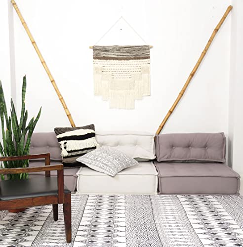 Eyes of India - 4 X 6 ft Off-White Black Cotton Block Print Area Dhurrie Rug Flat Weave Hand Woven Tassel Boho Chic Indian Bohemian Accent Handmade Handwoven