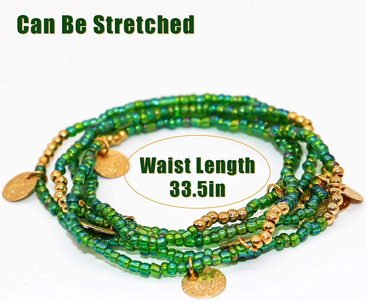 6 Pieces Waist Bead Chains Boho Beads Waist Chains,African Waist Bead Body Chain,Summer Jewelry Waist Bead Set,Elastic Colorful Beaded Belly Chain,Beach Bikini Belly Chains for Women and Girls.