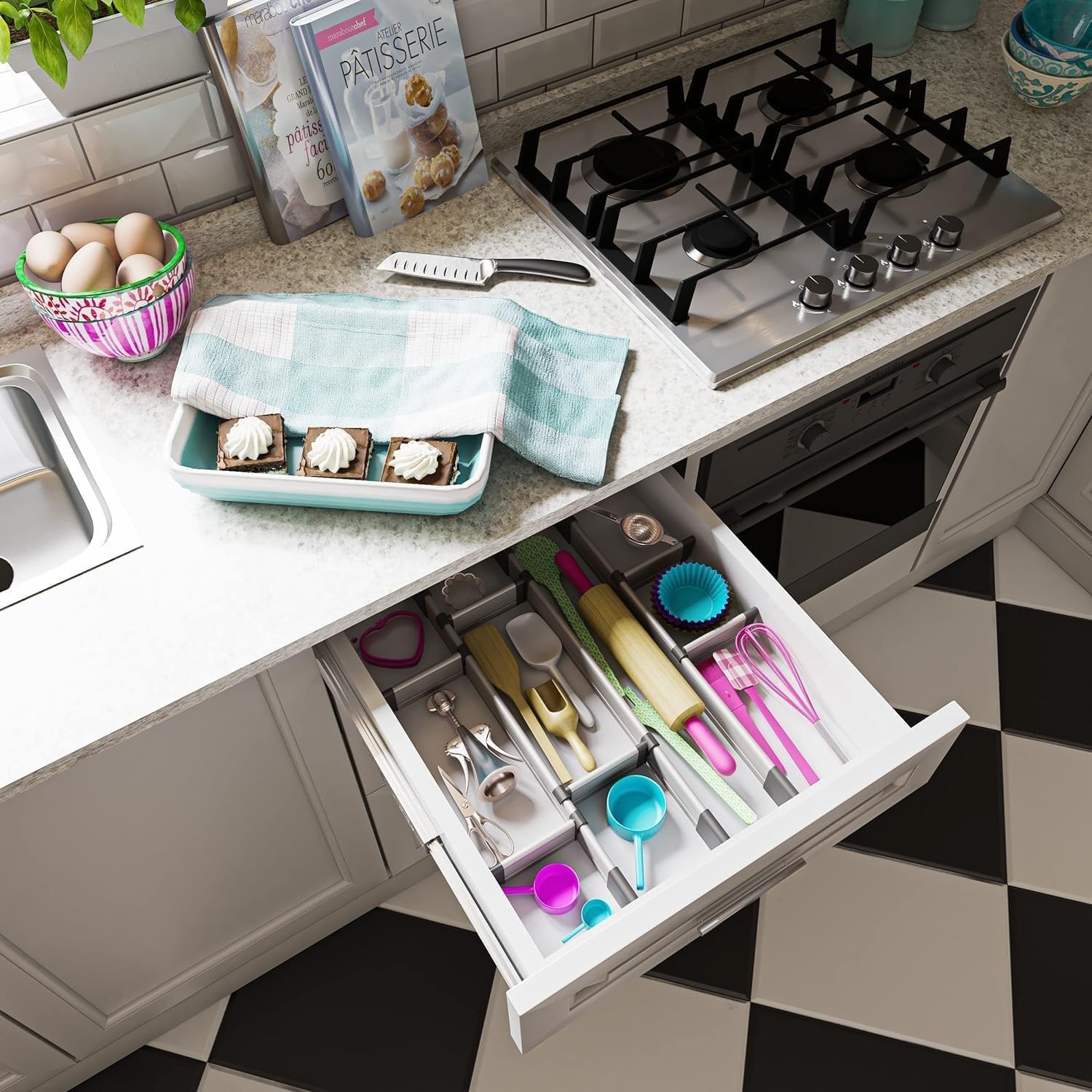 Practical Comfort Aluminum Drawer Organizer for Kitchen Utensils Silverware Flatware 9 Dividers Set | MEDIUM | UPGRADED VERSION