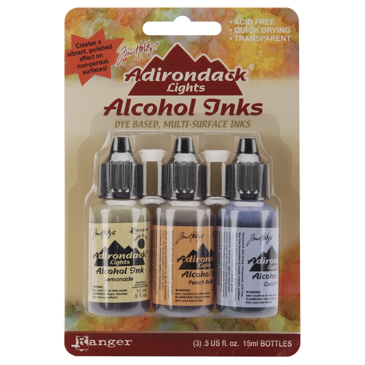 Adirondack Lights Alcohol Ink .5oz 3/Pkg-Wildflowers-Lemonade/Peach Bellini/Peri