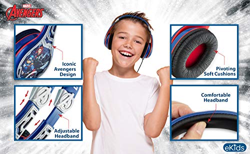 eKids Avengers Kids Adjustable Headband, Stereo Sound, 3.5Mm Jack, Volume Limited Headphones for School, Home, Travel