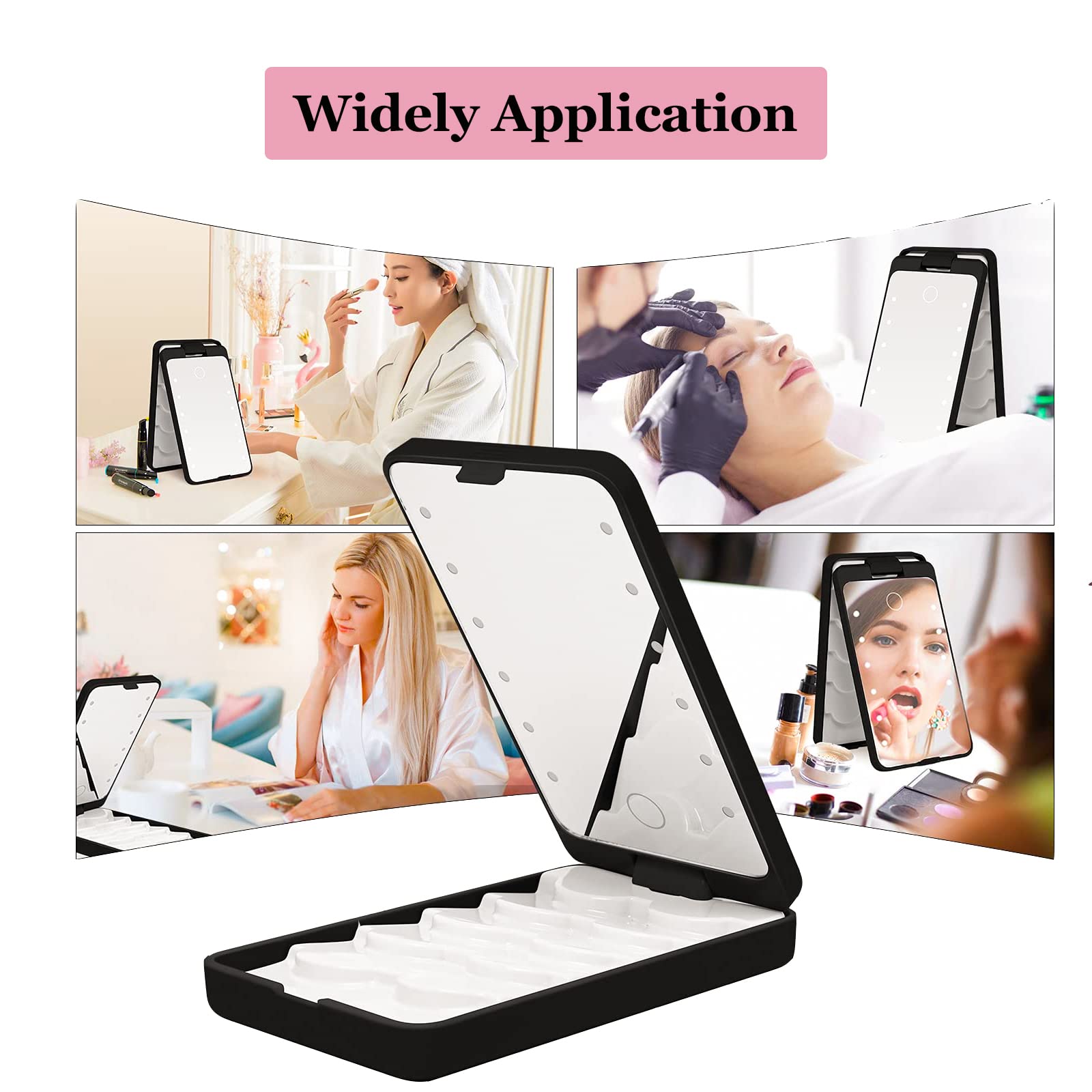 AREMOD Lash Mirror, Eyelash Case 3 Layer False Eyelash Holder Case Lash Organizers and Storage Empty Travel Cosmetic Eyelash Container with Mirror for Makeup(Black)