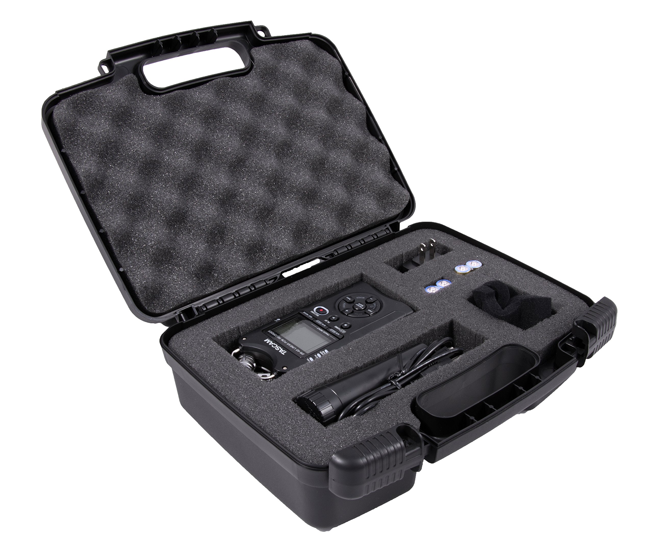 CASEMATIX Portable Recorder Case Compatible with Tascam Portacapture X8, DR-05x Dr-40x 22L 100MK 100MKiii 44WL Recorder, Mini Tripod, Adapter, Mic Windscreen and More - Customizable Hard Case Only