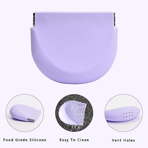 ChezMax Retainer Case 2 Pcs, Silicone Mouth Guard Case with Vent Hoels, Cute Denture Container Braces Holder for Women Kids Men, Portable Travel Aligner Cleaner Case for Invisalign Accessories(Purple)