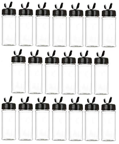 Nakpunar 20 pcs, 8 fl oz Clear Plastic Spice Jars with Black Cap and Sifter Shaker Orifice Disc PET, BPA Free, Made in USA