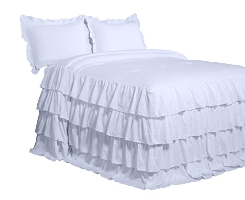 Chezmoi Collection Celia 3-Piece Waterfall Ruffle Skirt Bedspread Set - French Country Chic Farmhouse - California King, White