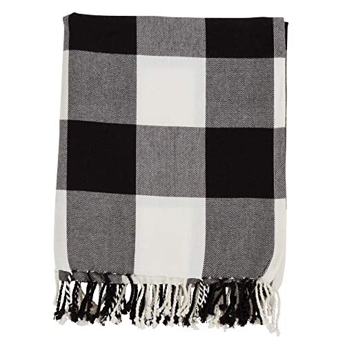 SARO LIFESTYLE Sevan Collection Cotton Throw with Buffalo Plaid Design, Black