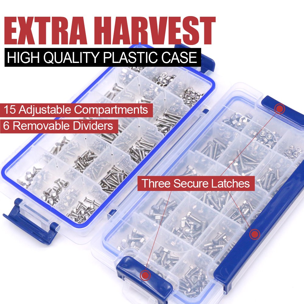 Hilitchi 705-Pcs M3 M4 M5 Phillips Flat Head Machine Screws Bolts Nuts Flat and Lock Washers Assortment Kit, 304 Stainless Steel, 8 to 20mm Length, Full Thread