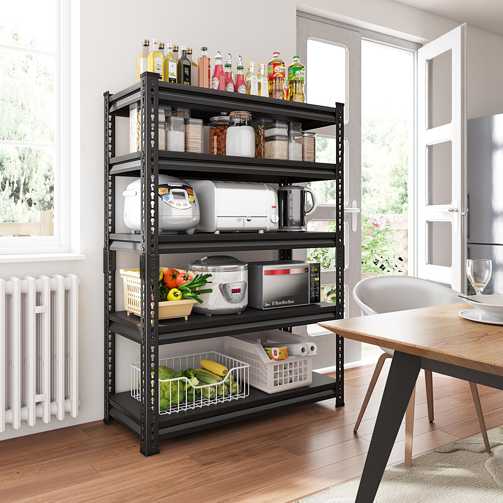 Rufokisa 5-Tier Garage Shelving Heavy Duty,72" Metal Shelving Unit for Garage, 2250 lbs Load Capacity Utility Rack Shelves& Garage Shelves, 40”W x 18”D x 72”H(Black)