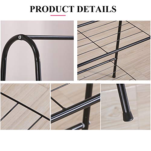 KAREZONINE Clothing Rack, Heavy Duty Clothes Rack Portable Garment Rack with 2-Tier Shelves, Double Rod Metal Coat Rack Freestanding with Bottom Shelves for Shoes Rack Organizer - Black
