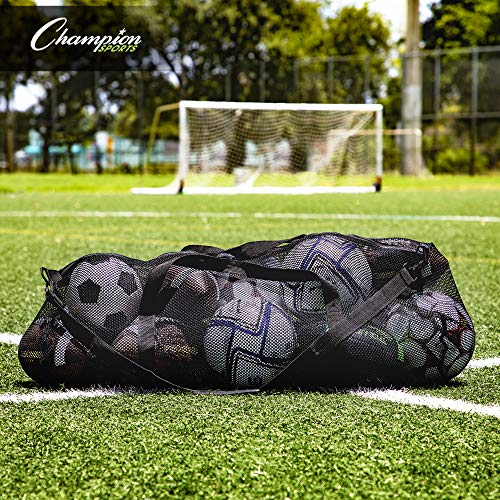 Champion Sports Mesh Duffle Bag with Zipper and Adjustable Shoulder Strap, 15β x 36β, Black - Multipurpose, Oversized Gym Bag for Equipment, Sports Gear, Laundry - Breathable Mesh Scuba and Travel Bag