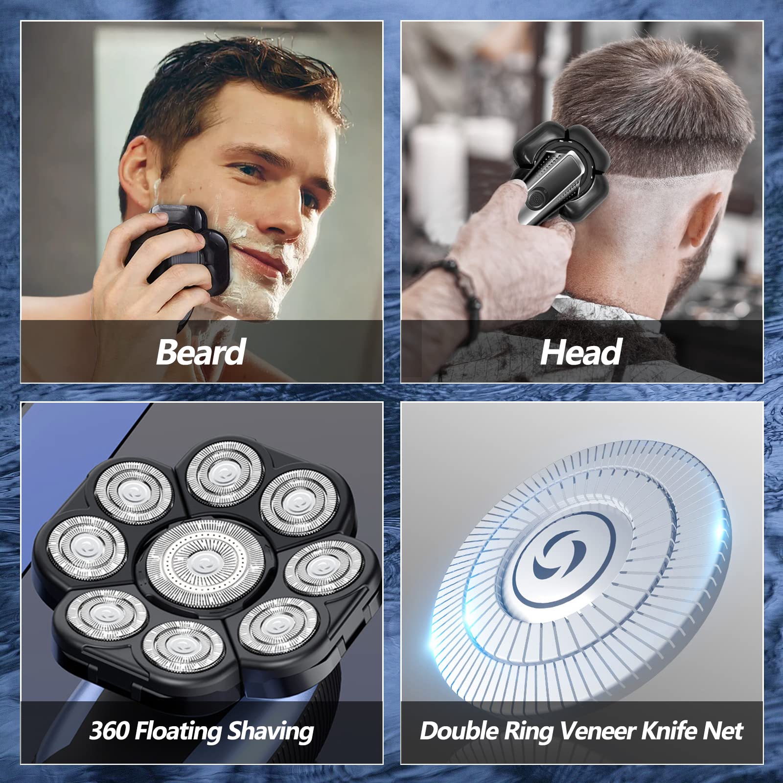 9 Blades Head Shaver Replacement Heads, Men's Electric Shaver Replacement Heads, Universal Head Shavers for Bald Men Compatible Wet and Dry